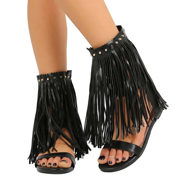 Misbehave | Shoes | Misbehave Falling Fringe Adorned Studded Zip Up ...